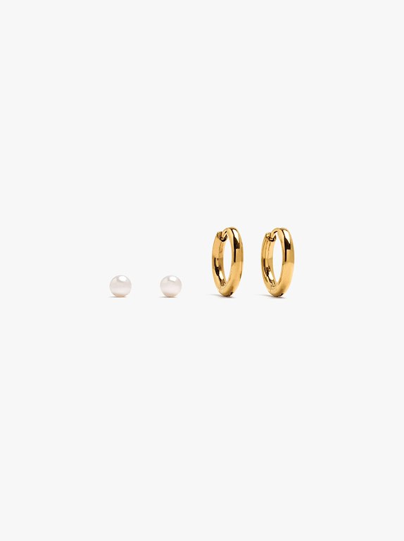 SET OF EARRINGS WITH PEARLS - STAINLESS STEEL