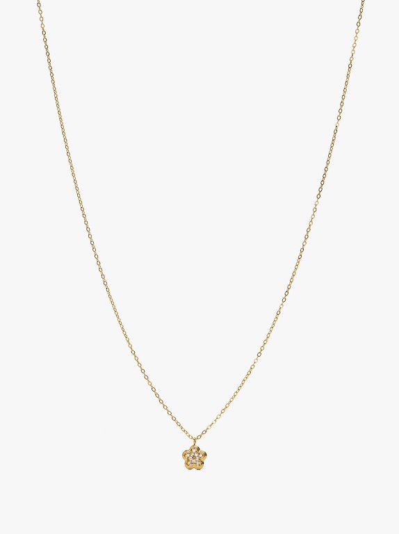 FLOWER PENDANT NECKLACE WITH CUBIC ZIRCONIA - STAINLESS STEEL