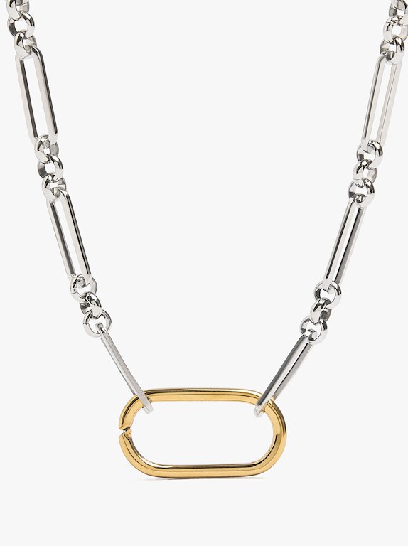 BICOLOR LINK NECKLACE WITH RING PENDANT - STAINLESS STEEL