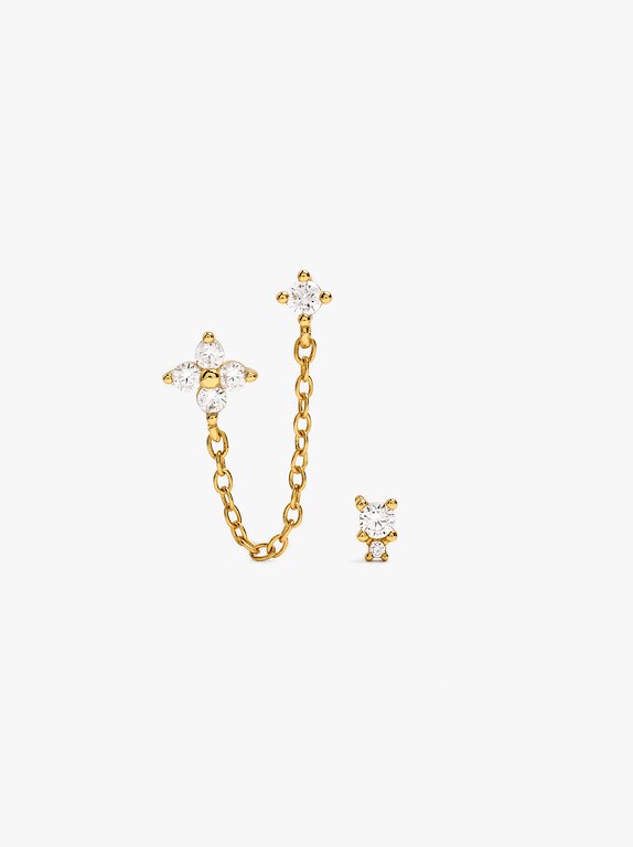 SET OF 925 STERLING SILVER EARRINGS WITH CHAIN AND CUBIC ZIRCONIA