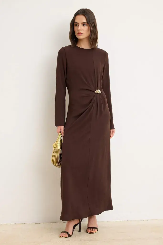 Trendyol Modest Ženska haljina Tctss25Eb00138, Smeđa
