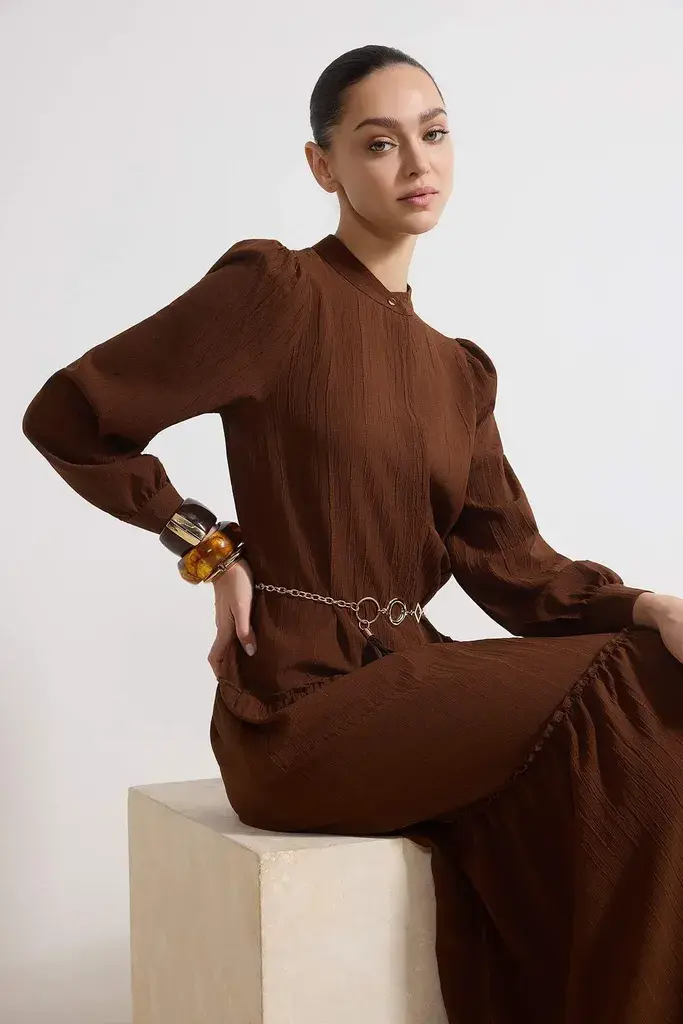 Trendyol Modest Ženska haljina Tctss26Eb00034, Smeđa
