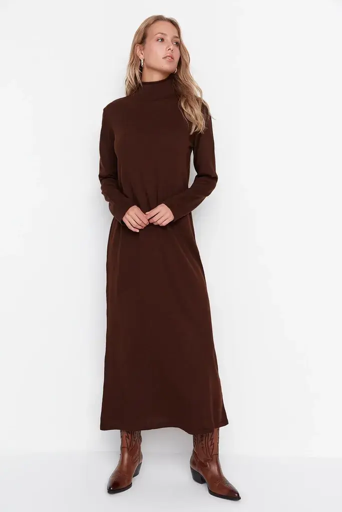 Trendyol Modest Ženska haljina Tctaw23Eb00001, Smeđa