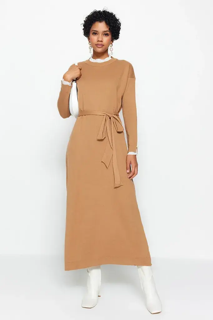 Trendyol Modest Ženska haljina Tctaw24Eb00001, Smeđa