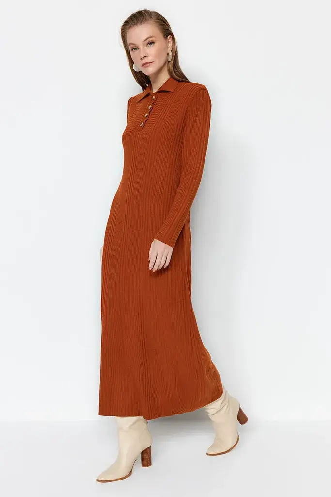 Trendyol Modest Ženska haljina Tctaw24Eb00025, Smeđa