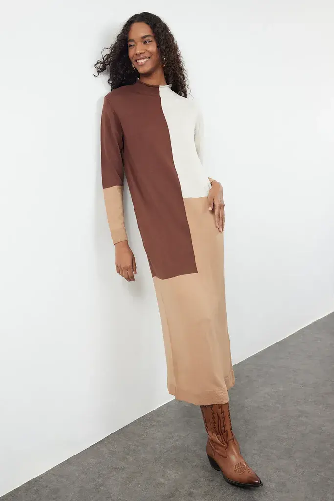 Trendyol Modest Ženska haljina Tctaw25Eb00025, Smeđa