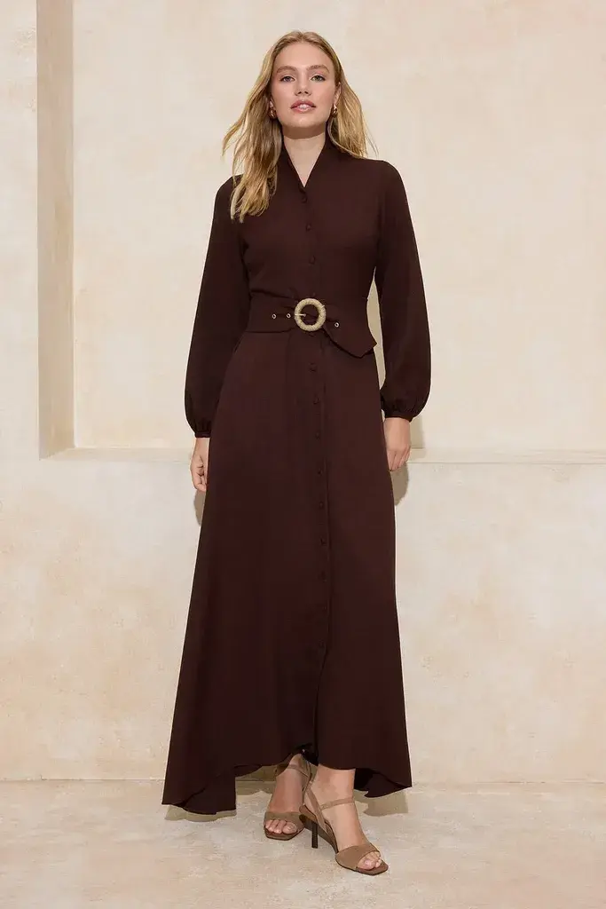 Trendyol Modest Ženska haljina Tctss26Eb00007, Smeđa