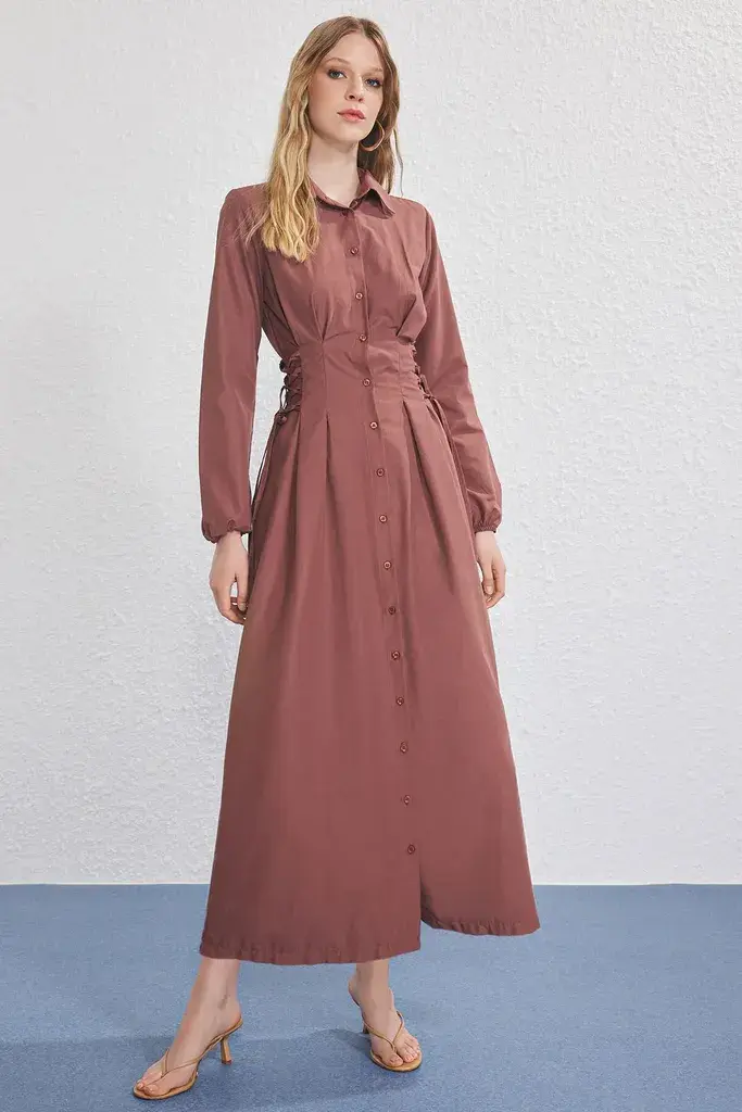 Trendyol Modest Ženska haljina Tctss25Eb00141, Smeđa