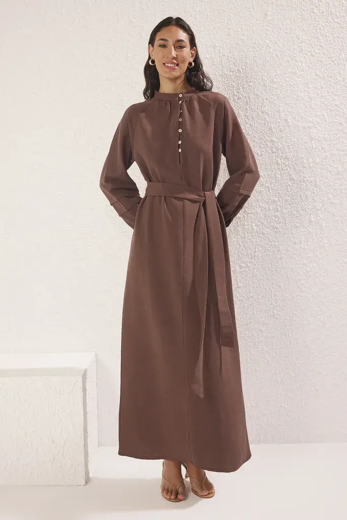 Trendyol Modest Ženska haljina Tctss25Eb00117, Smeđa