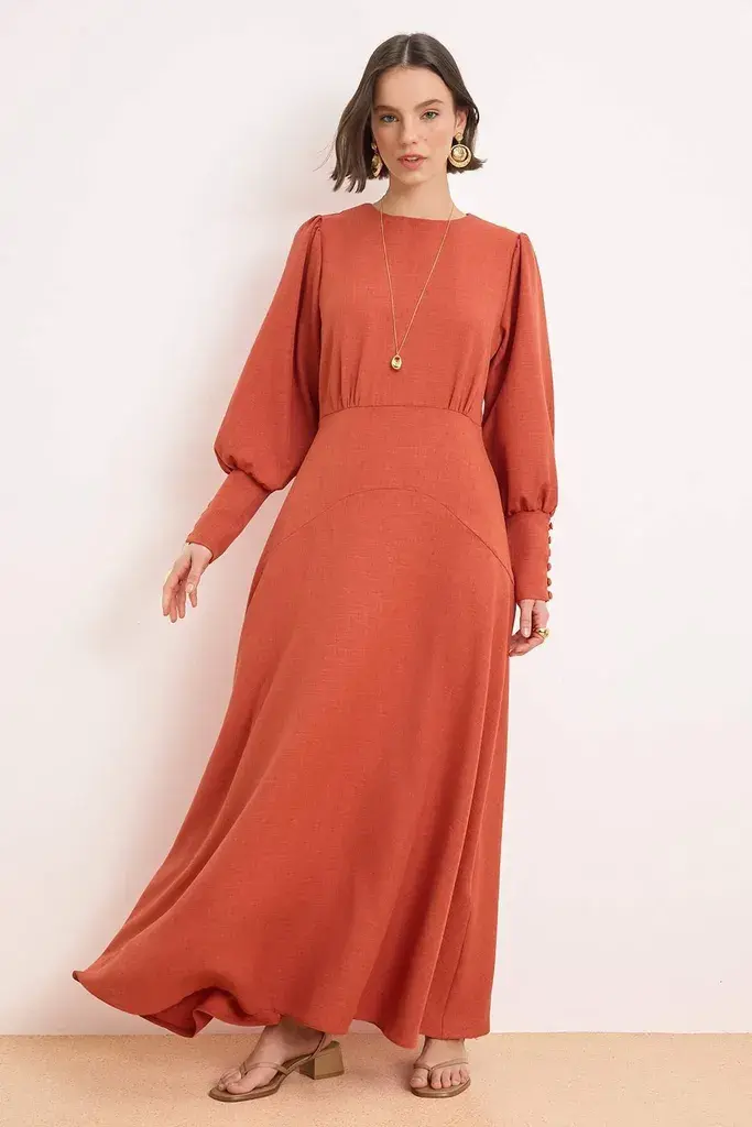 Trendyol Modest Ženska haljina Tctss26Eb00080, Smeđa