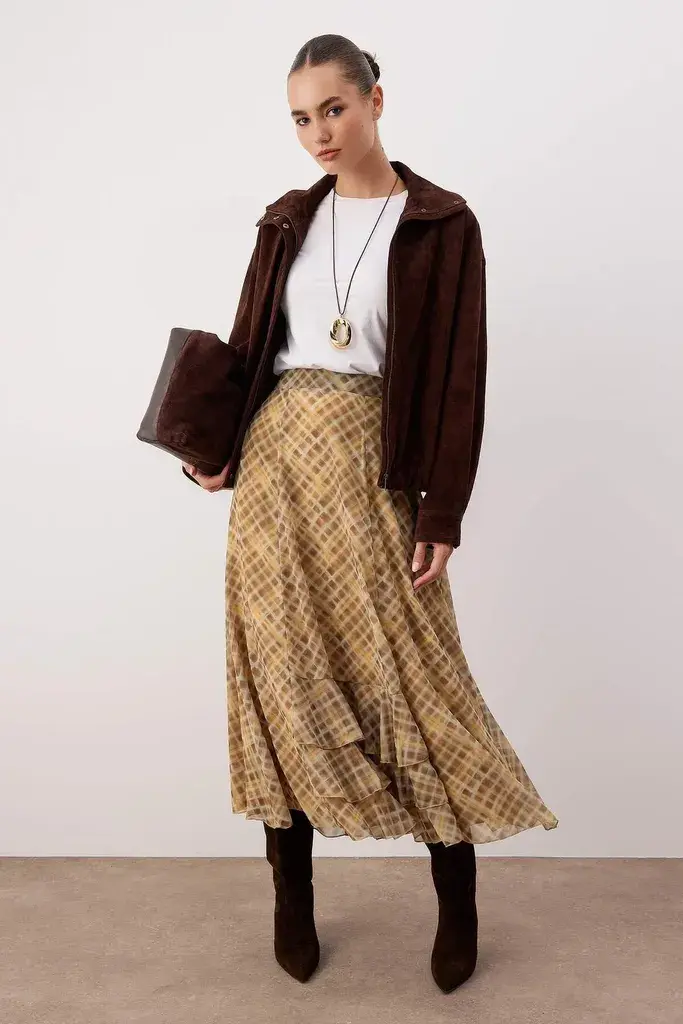 Trendyol Modest Ženska suknja Tctaw25Ee00002, Smeđa