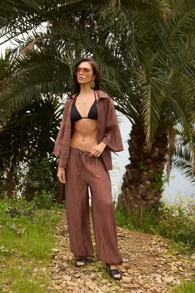 Trendyol Milla Ženske pantalone Tbess26Pl00006, Smeđe