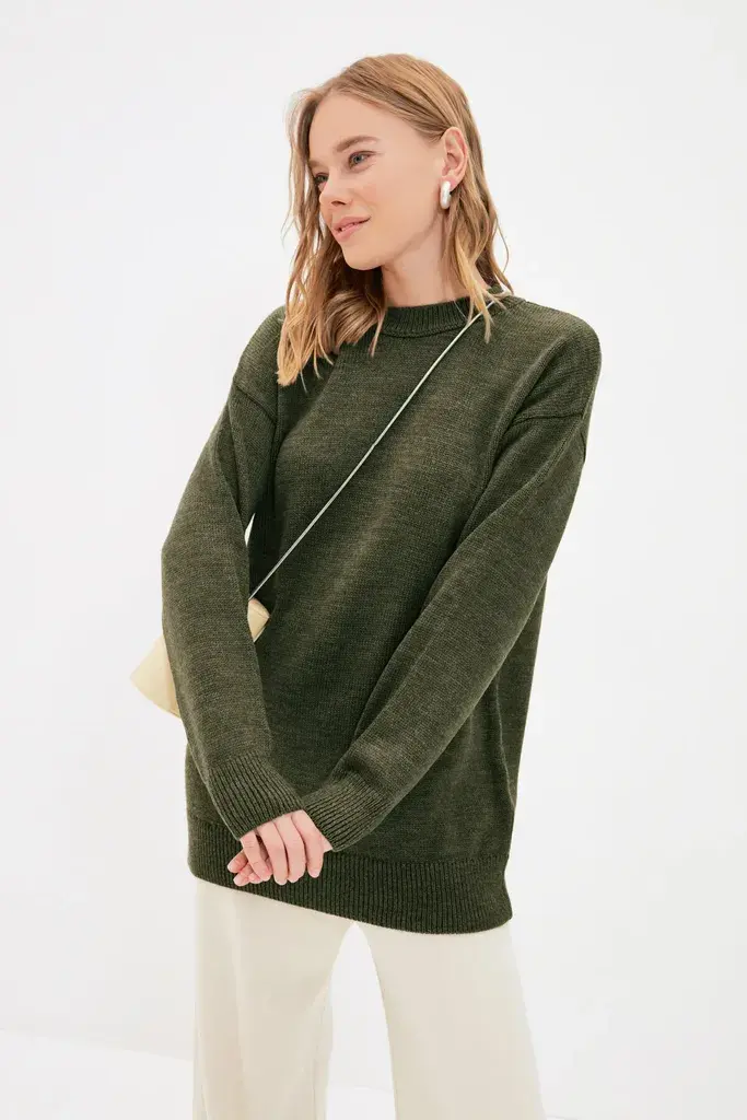 Trendyol Modest Ženski džemper Tctaw22Ak0045, Kaki