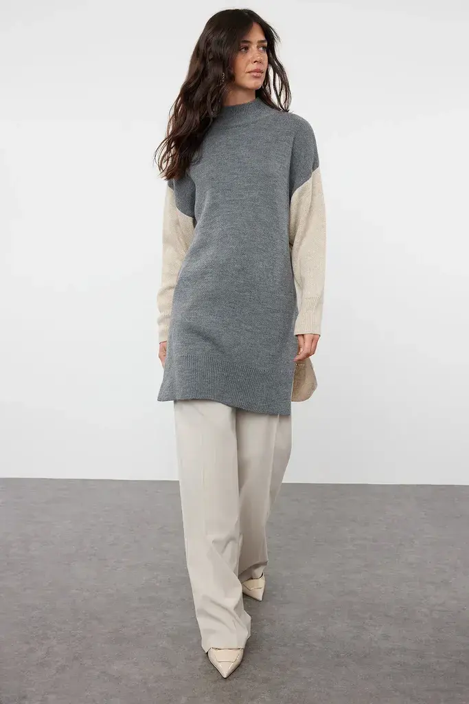 Trendyol Modest Ženski džemper Tctaw22Kz1309, Tamnosivi
