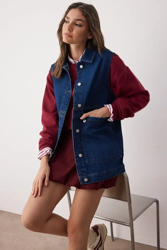Trendyol Modest Milla Ženski prsluk Tctaw22Ck0006, Plavi