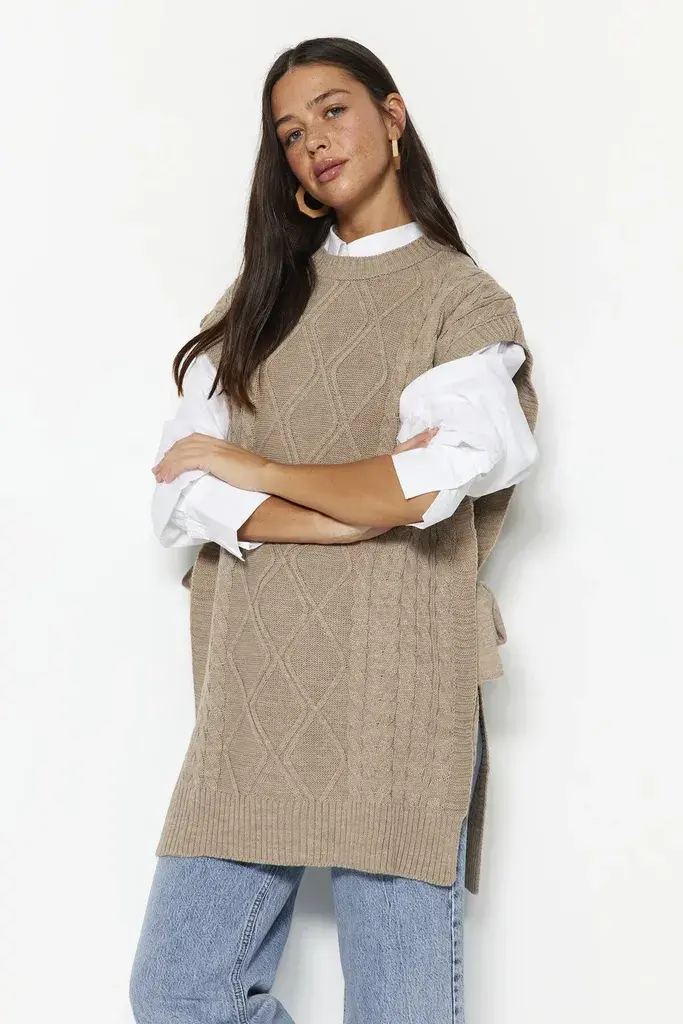 Trendyol Modest Ženski prsluk Tctaw22Uv0018, Bež