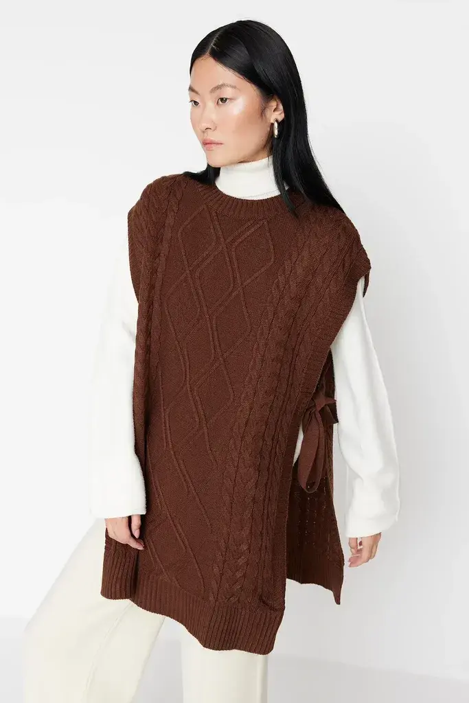 Trendyol Modest Ženski prsluk Tctaw22Uv0018, Smeđi
