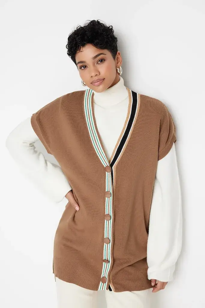 Trendyol Modest Ženski prsluk Tctaw22Uv0002, Smeđi