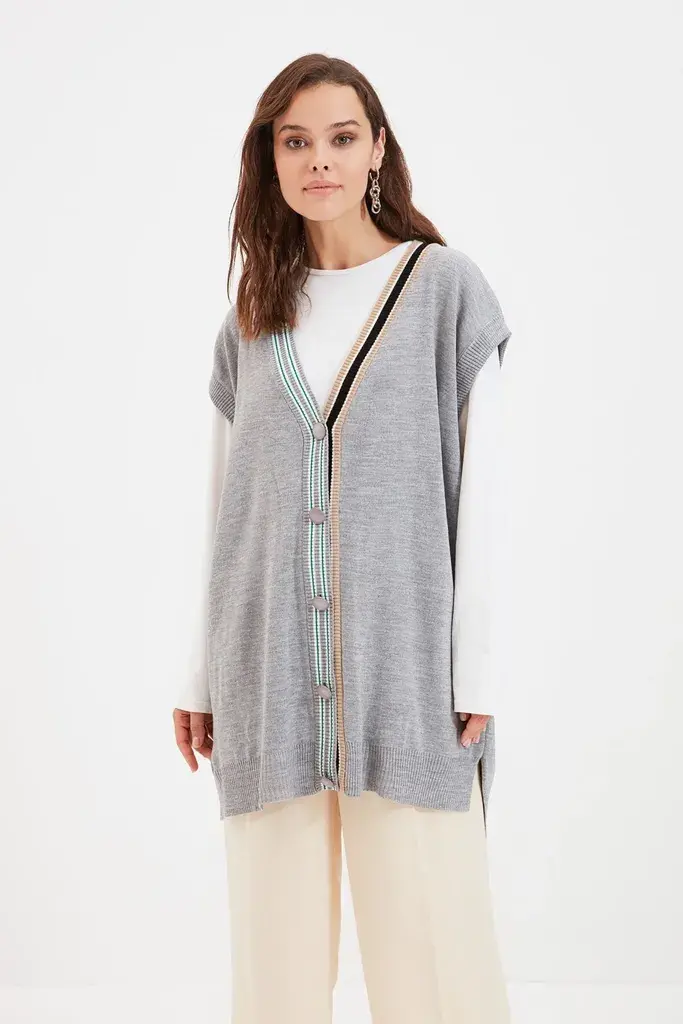 Trendyol Modest Ženski prsluk Tctaw22Uv0002, Sivi