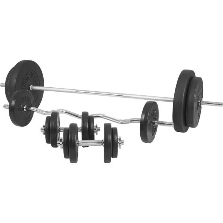 GORILLA SPORTS Set duga šipka + EZ šipka + 14 plastičnih diskova + 2 bučice 100 kg