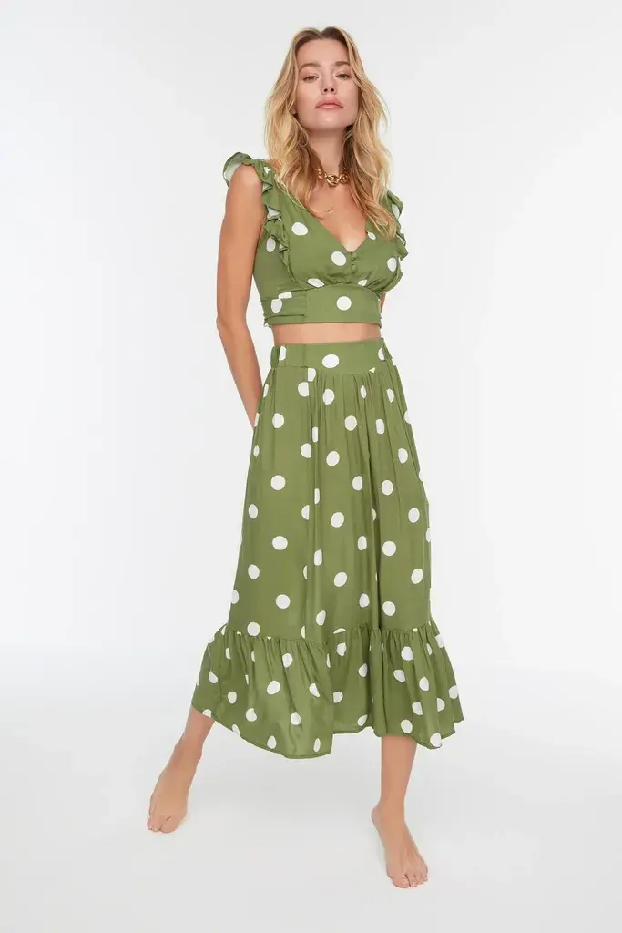 Trendyol Milla Ženski komplet bluza i suknja TBESS19BB0102, Kaki