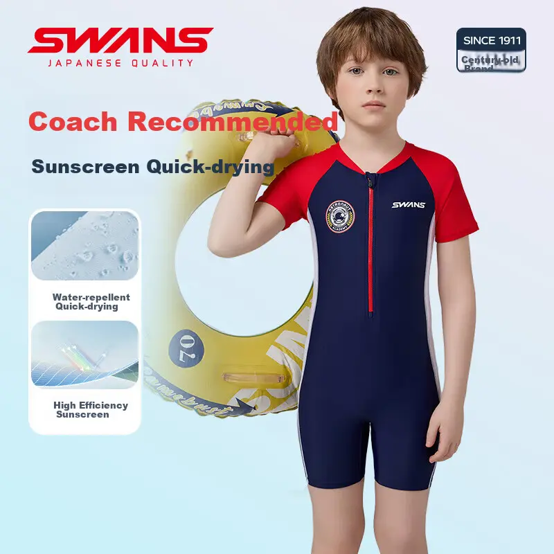 Swans Jednodelni kupaći kostim za dečake, Teget-crveni