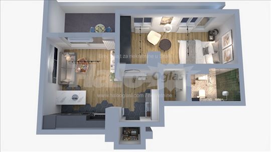 Karaburma 46m2 , terasa 14m2, pogled na Dunav