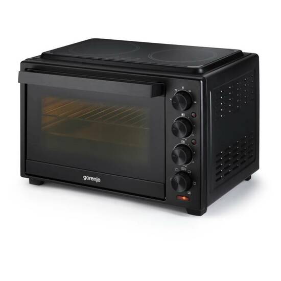 Mini elektrtični šporet Gorenje OM 38 GBC, 3500W, 38L, Ravna staklokeramička ploča, Crna boja