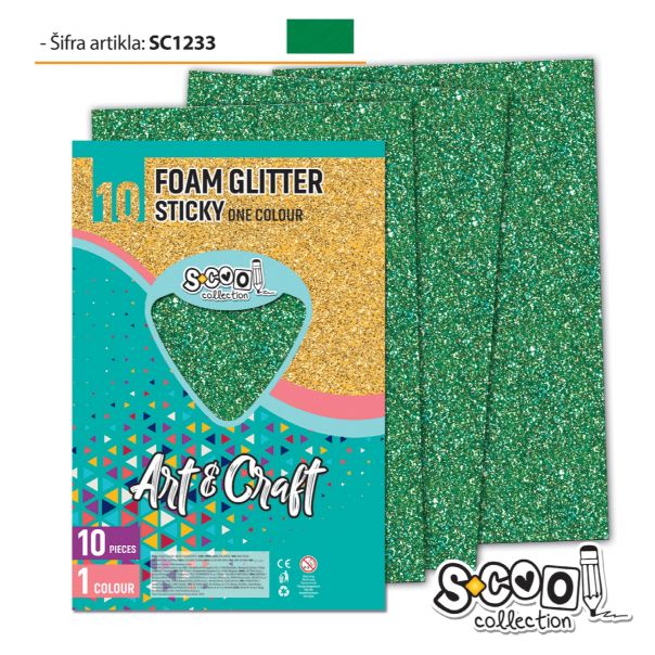 S-COOL Eva pena gliter samolepiva zelena, set 1/10 sc1233