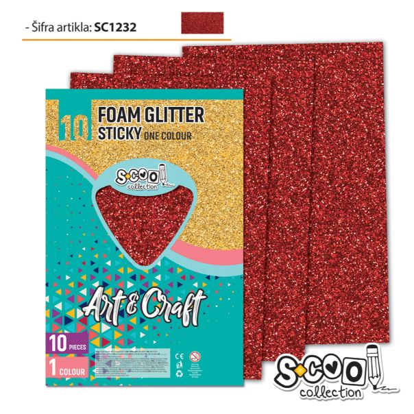 S-COOL Eva pena gliter samolepiva crvena, set 1/10 sc1232