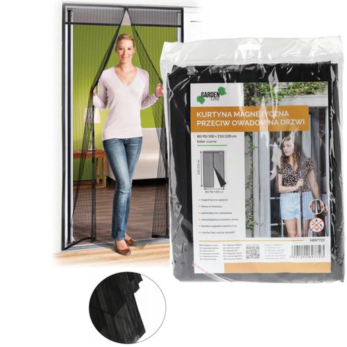 Magnetna zavesa protiv insekata za vrata 80/90/100 × 210/220 cm, crna