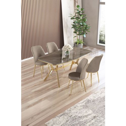 Lena - Anthracite, Gold, Cappuccino Anthracite Gold Cappuccino Dining Table & Chairs Set (5 Pieces)