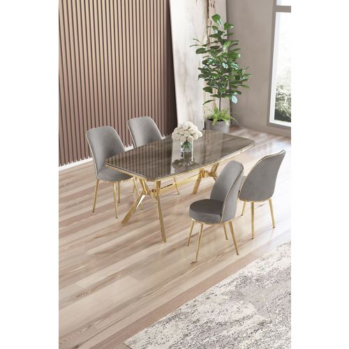 Lena - Anthracite, Gold, Grey Anthracite Gold Grey Dining Table & Chairs Set (5 Pieces)