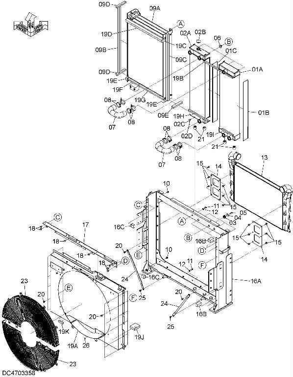 Hitachi YA00004872 radijator za hlađenje motora za Hitachi ZX470LC-5B ZX470LCH-5B bagera