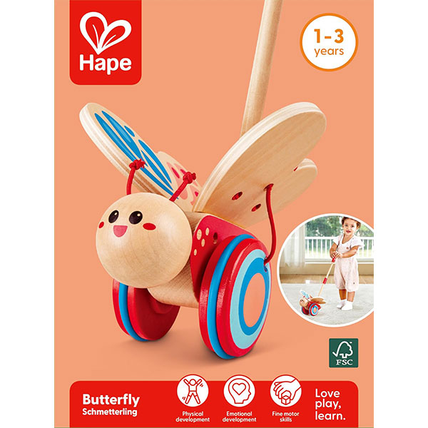 Drvena guralica na povlačenje Butterfly Hape Toys 22003380
