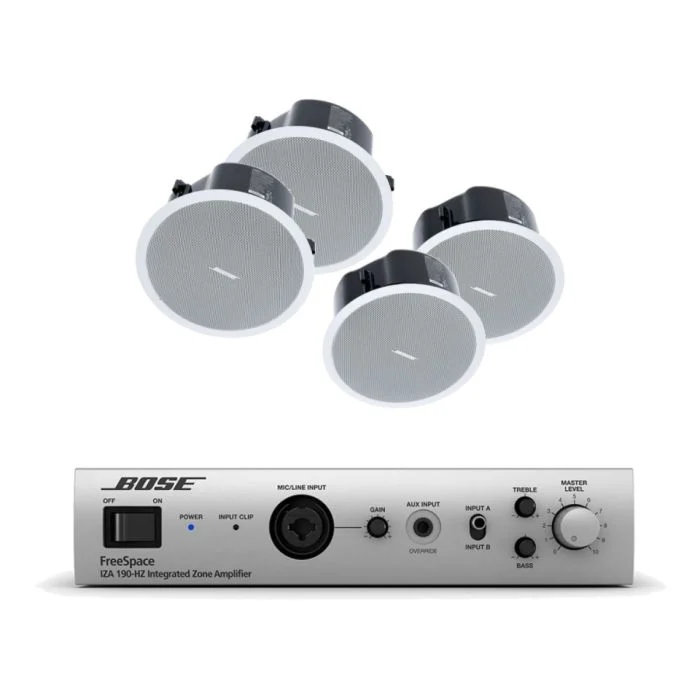 BOSE FreeSpace komplet ozvučenja: 4× ugradni plafonski zvučnik FS4CE, integrisano pojačalo IZA190-HZ