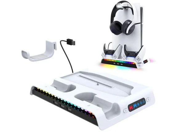 iPega Vertikalni multifunkcionalni stalak za PS5 Slim Pro PG-P5S006 RGB beli