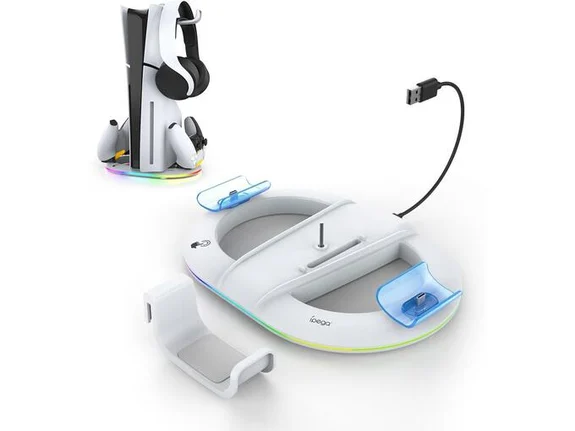 iPega Vertikalni multifunkcionalni stalak za PS5 Slim Pro PG-P5S045H RGB beli