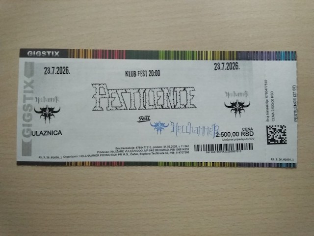 Ulaznica PESTILENCE 23.07.2026.