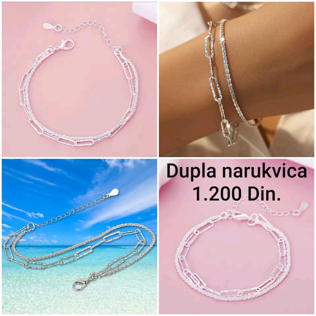 Posrebrene duple narukvice od hirurskog čelika sa žigom S925. -