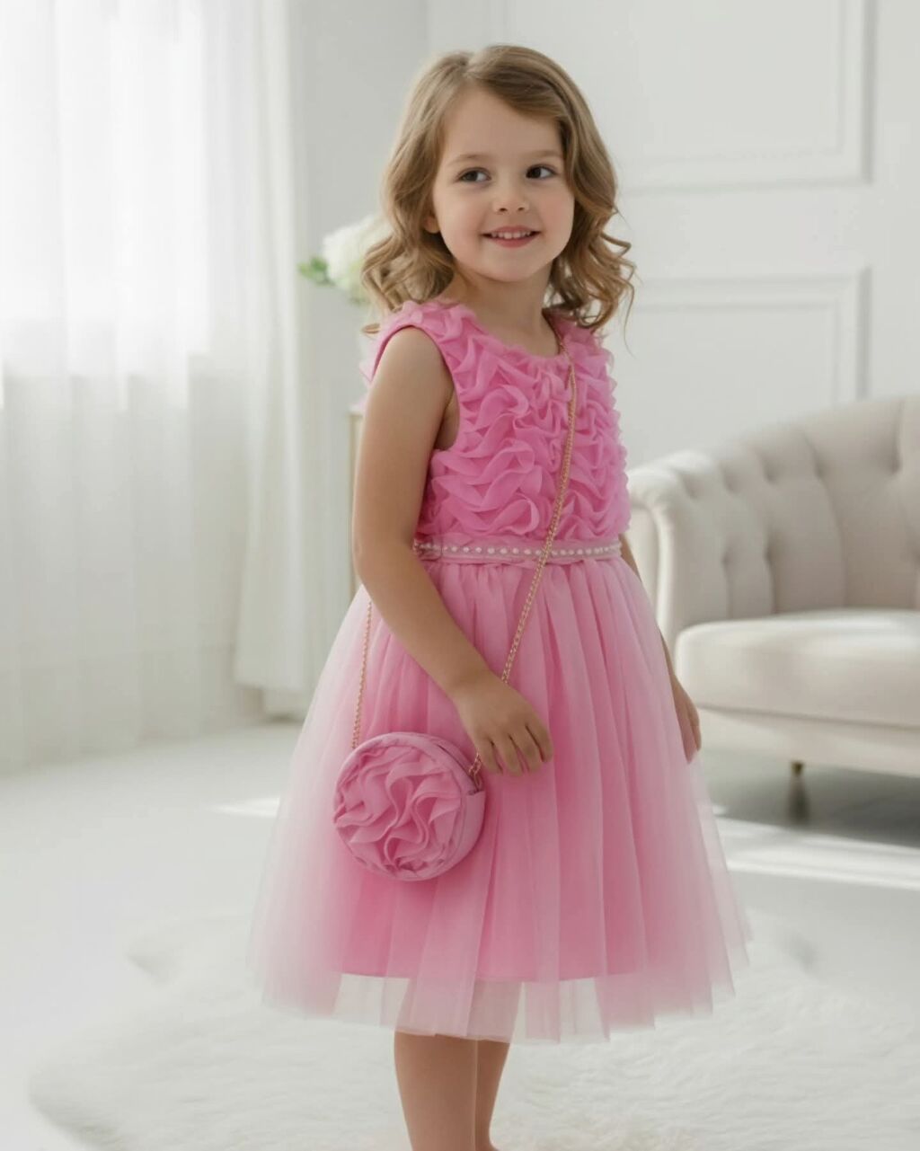 Svečana dečja haljina sa torbicom – nežno roze “princeza” model