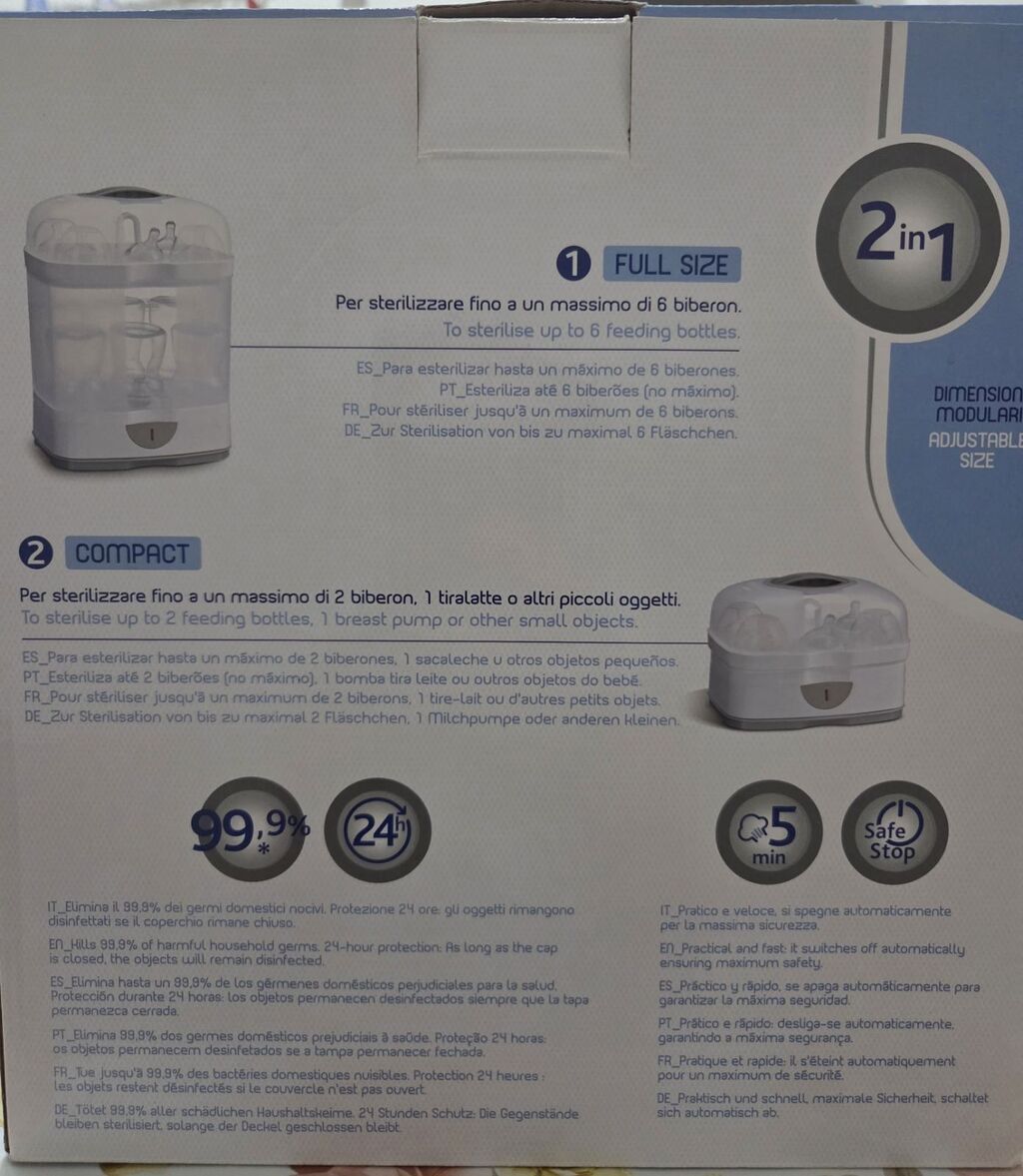 Chicco SterilNatural 2 in 1 – električni parni sterilizator flašica -