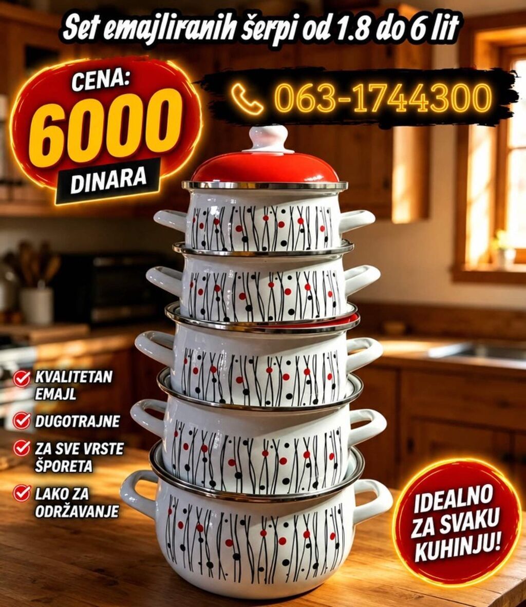 Set emajliranih šerpi 1.8–6 l - Komplet od 5 šerpi sa poklopcima