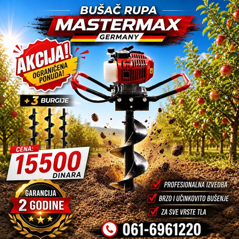 Bušač rupa MASTERMAX Germany - Benzinski bušač zemlje sa snažnim