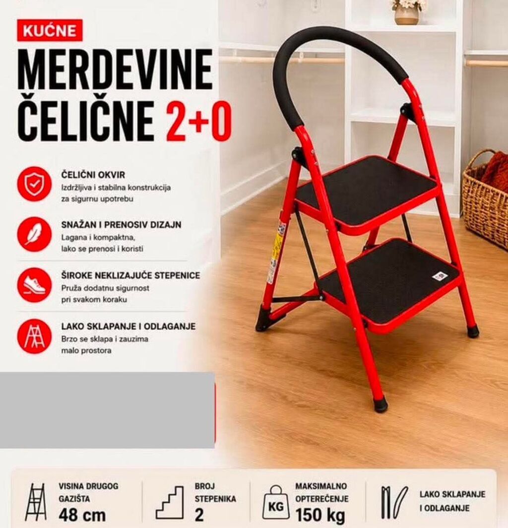    KUĆNE ČELIČNE MERDEVINE 2+0 Praktične, stabilne i uvek pri ruci za