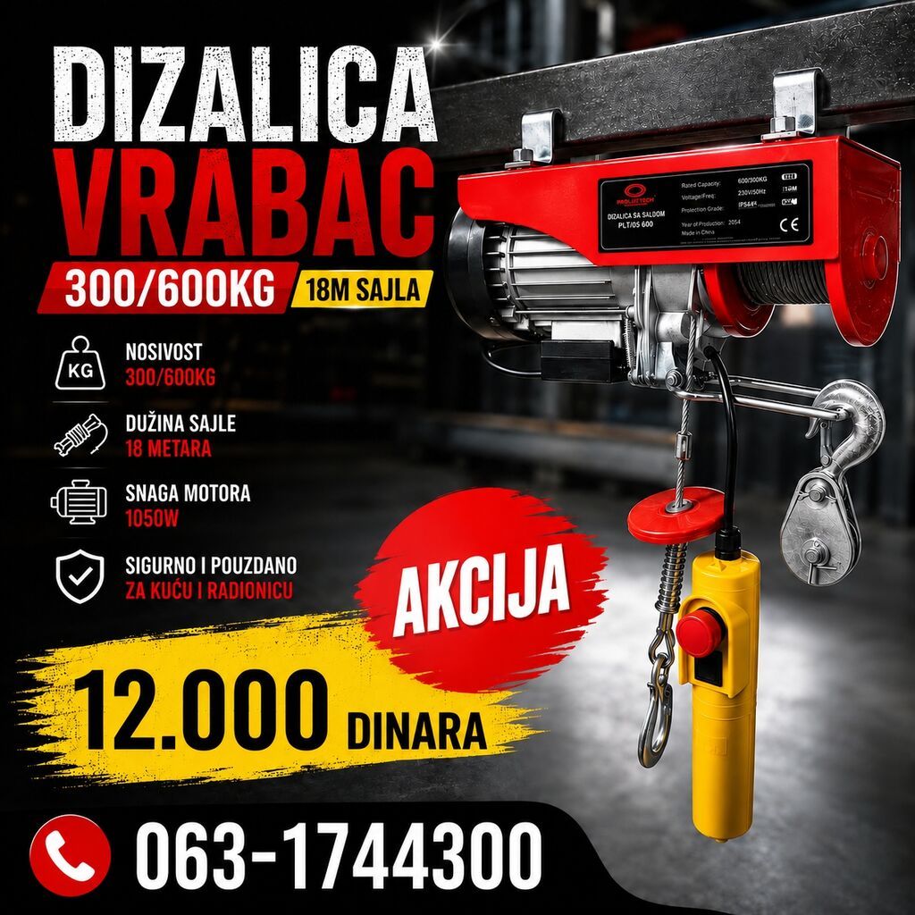Dizalica “Vrabac” – električni vitlo sa sajlom 18 m - Nosivost
