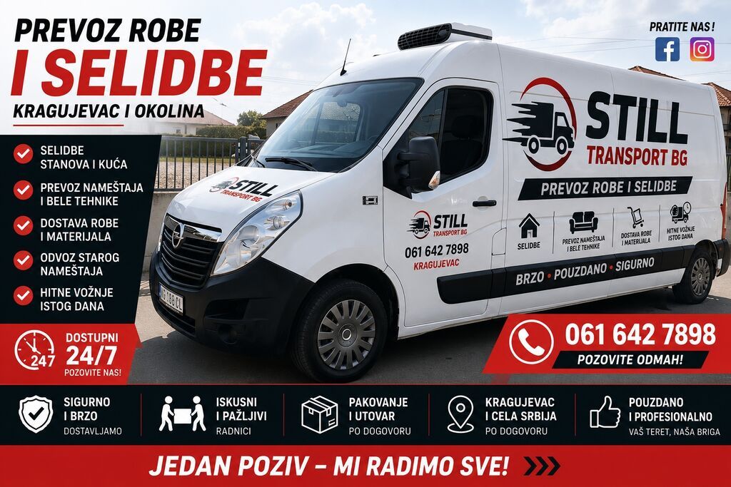 Usluga: Prevoz robe i selidbe – Kragujevac i okolina Opis: -