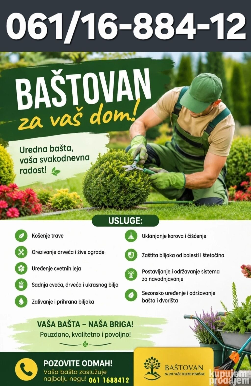 Baštovanske usluge – uređenje i održavanje dvorišta i bašte - Košenje