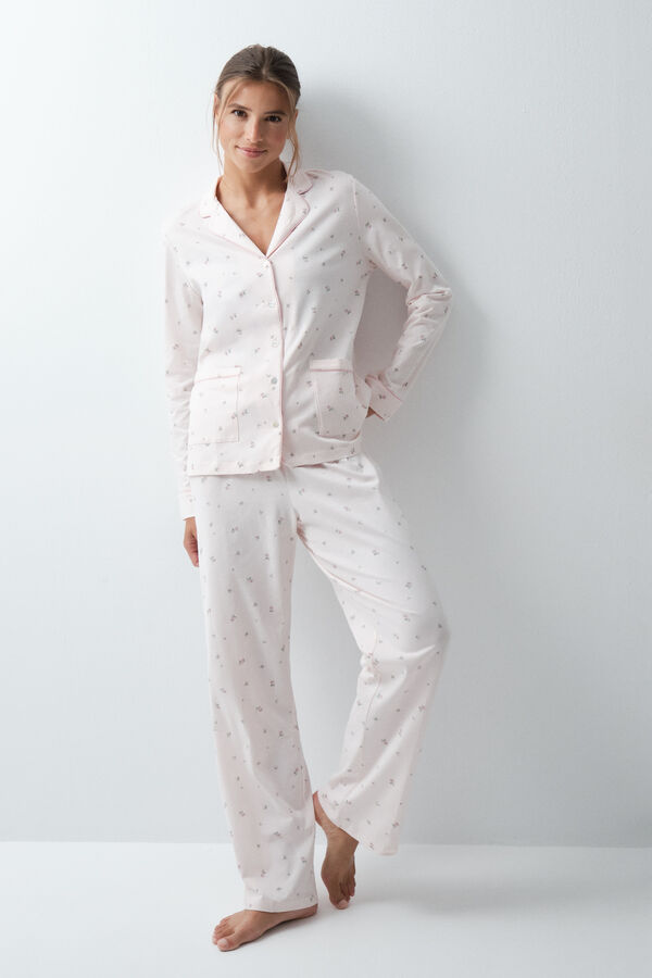 Pyjama lang Hemdlook Baumwolle Blumen