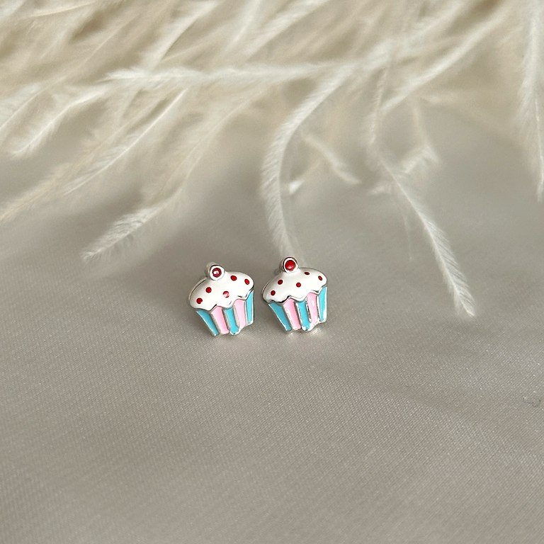 Cupcake - srebrne minđuše za decu